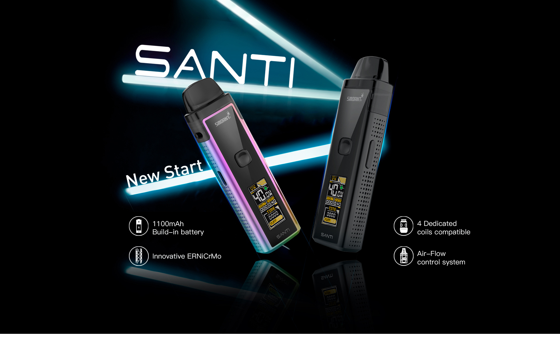 SANTI -1100mAh 40w AIO Vape Pod Starter Kit|SMOANT